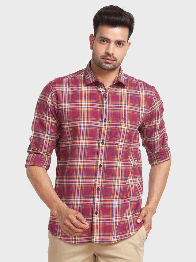 Colorplus Men Red Checkered Tailored Fit Full Sleeve Spread Collar Shi – MyRaymond