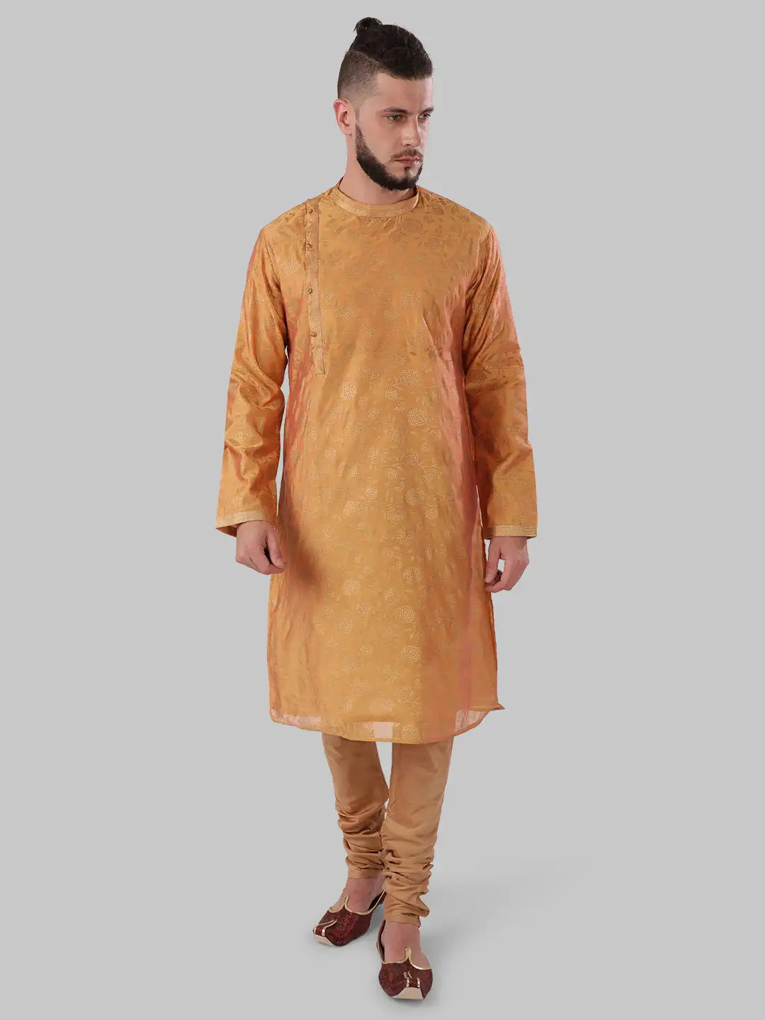 Men Orange Polyester Blend Kurta MyRaymond