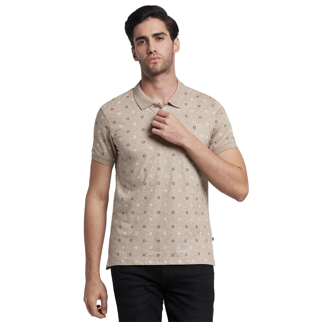 Men Brown Regular Fit Cotton Round Neck Collar Polo T Shirt Myraymond