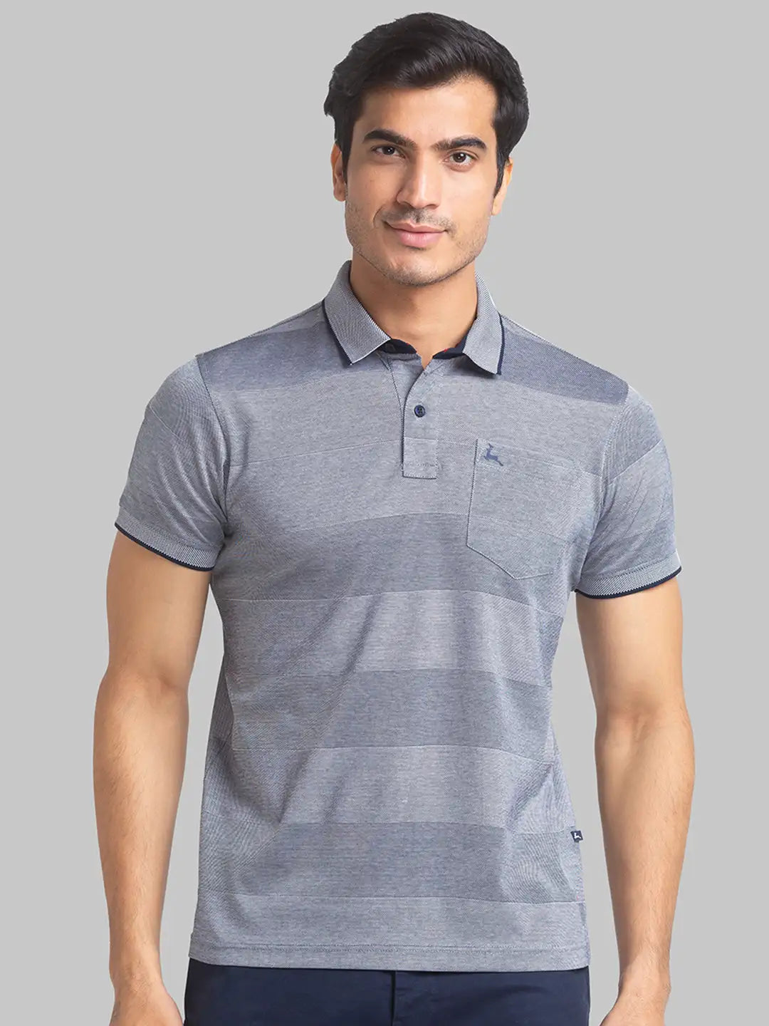 Parx Men Blue Yarn Dyed Regular Fit Cotton T Shirt Myraymond