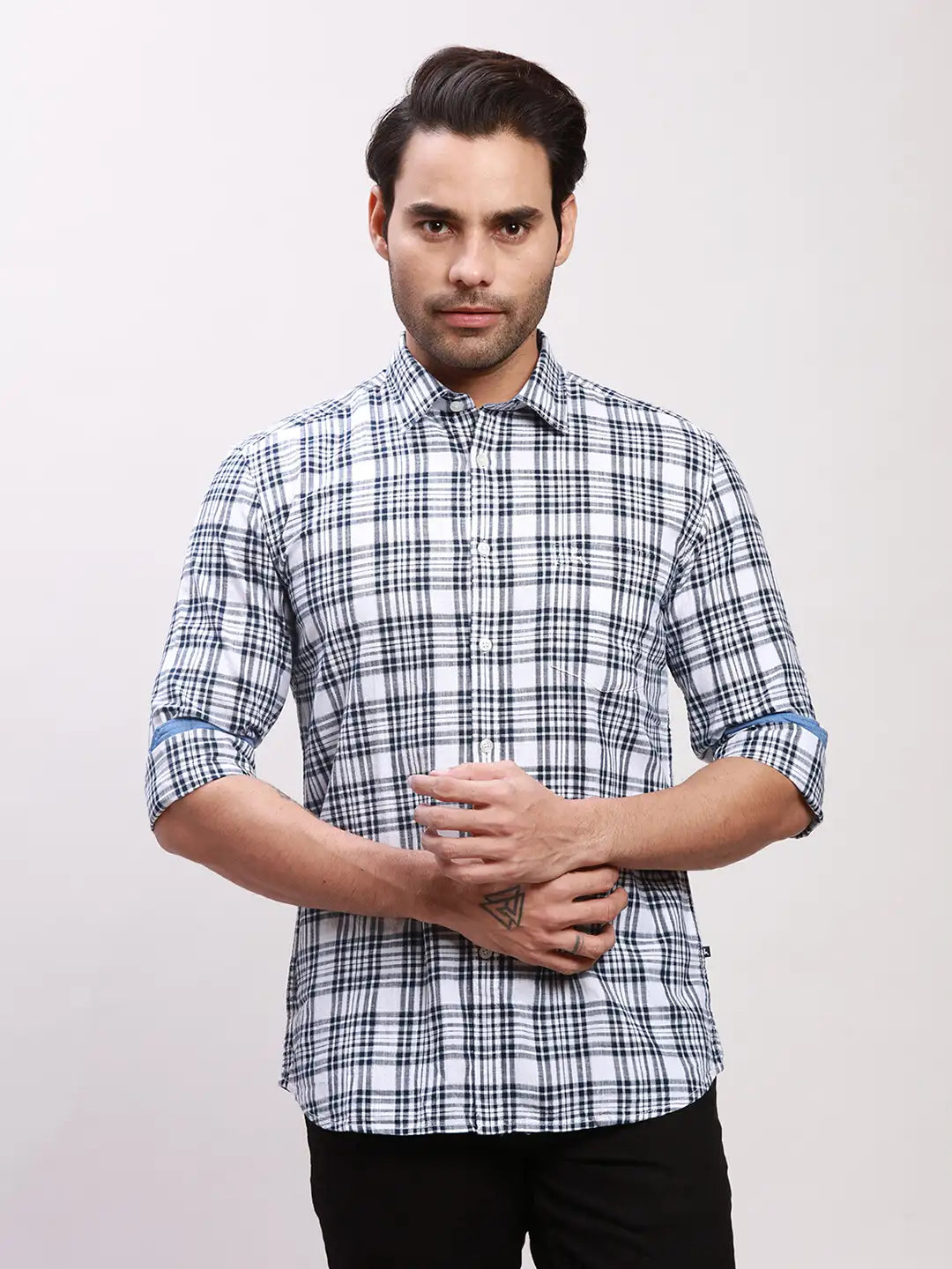 Parx Men Blue Checks Slim Fit Cotton Full Sleeve Shirts Myraymond