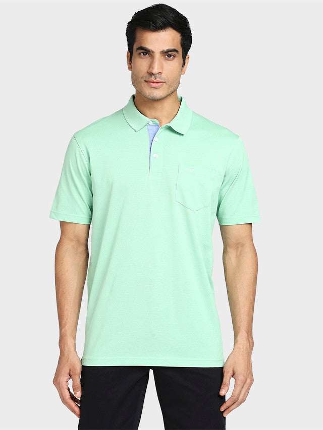Colorplus Men Green Solid Classic Fit Half Sleeve Polo Neck T-Shirt ...