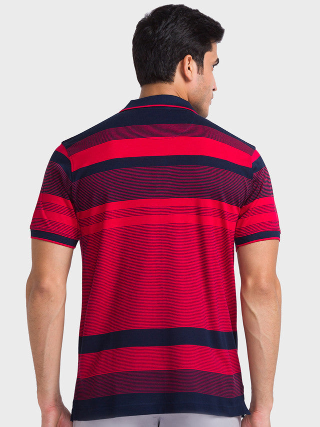 Colorplus Men Red Woven Design Tailored Fit Half Sleeve Polo Neck T Sh