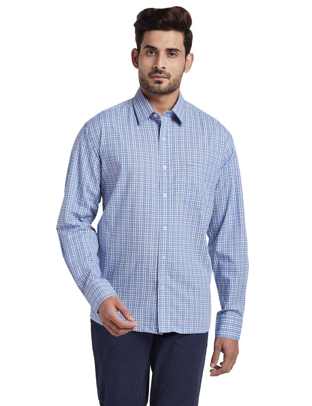 Colorplus Blue Checks Classic Fit Cotton Casual Shirt – MyRaymond