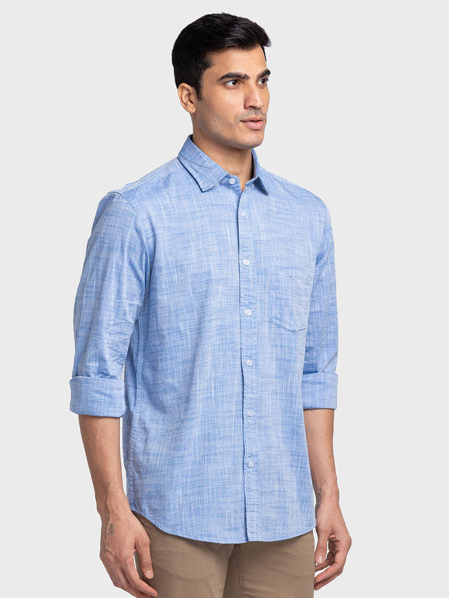 MyRaymond – Colorplus Blue Solid Tailored Fit Half Sleeve Cotton Shirt