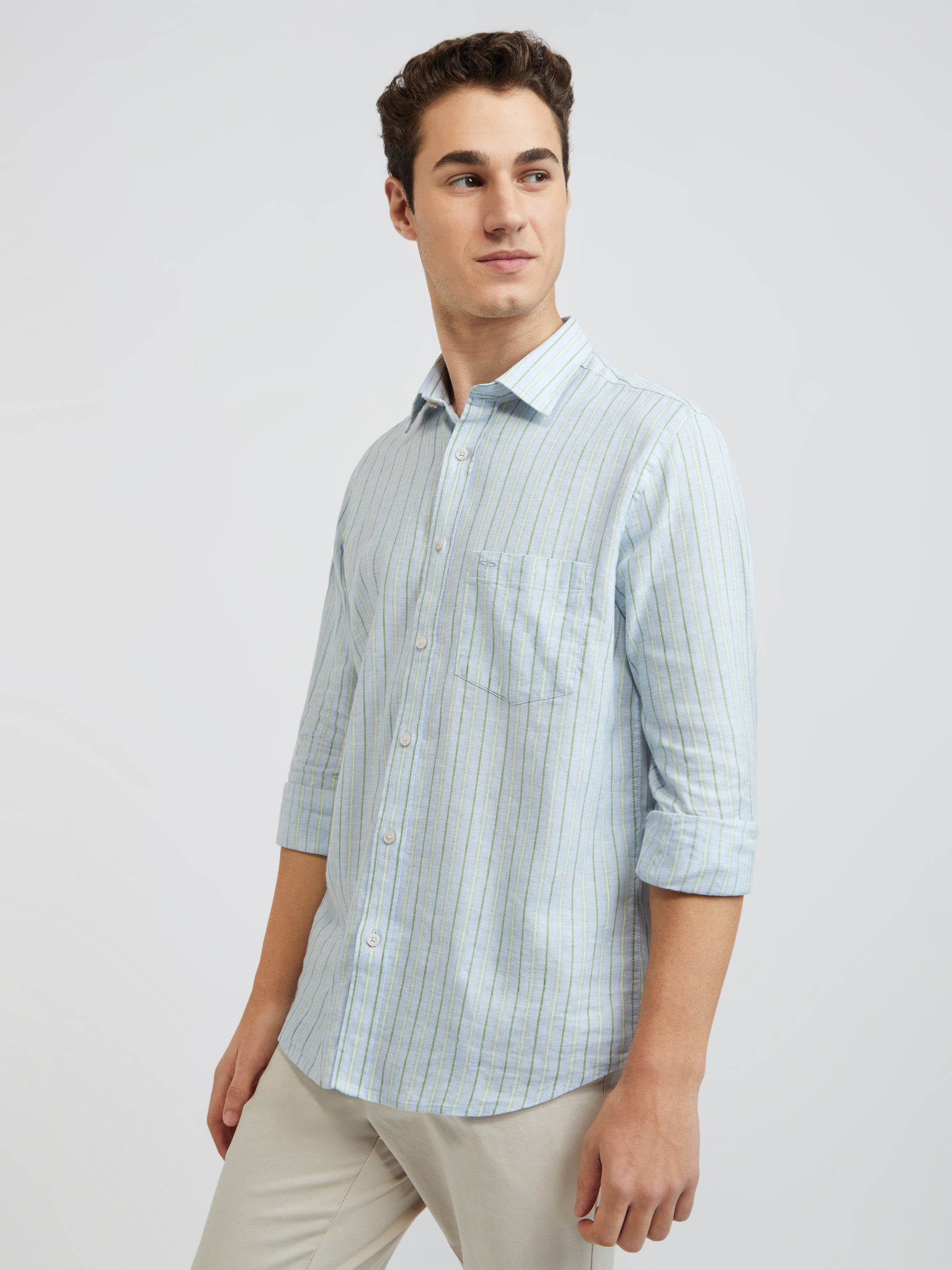Colorplus Men Blue Tailored Fit Stripe Casual Shirt – MyRaymond