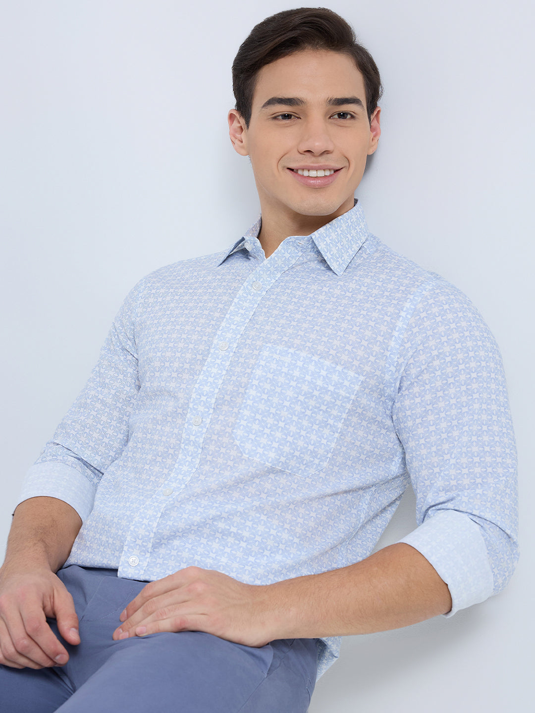 Colorplus Men Blue Print Regular Fit Cotton Blend Casual Shirt – MyRaymond