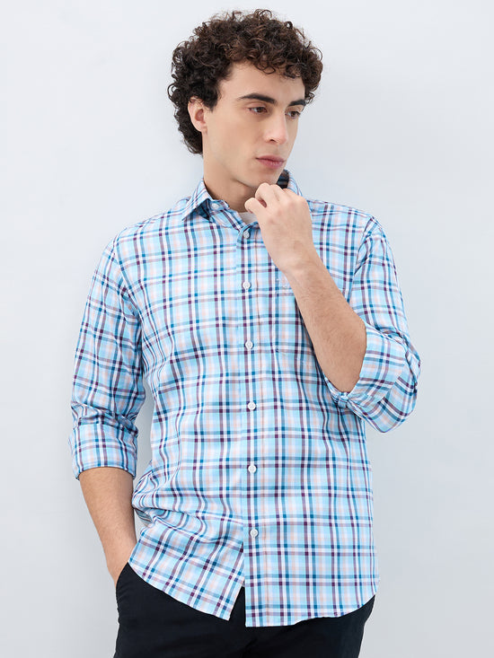 Colorplus Men Blue Regular Fit Checks Casual Shirt – MyRaymond