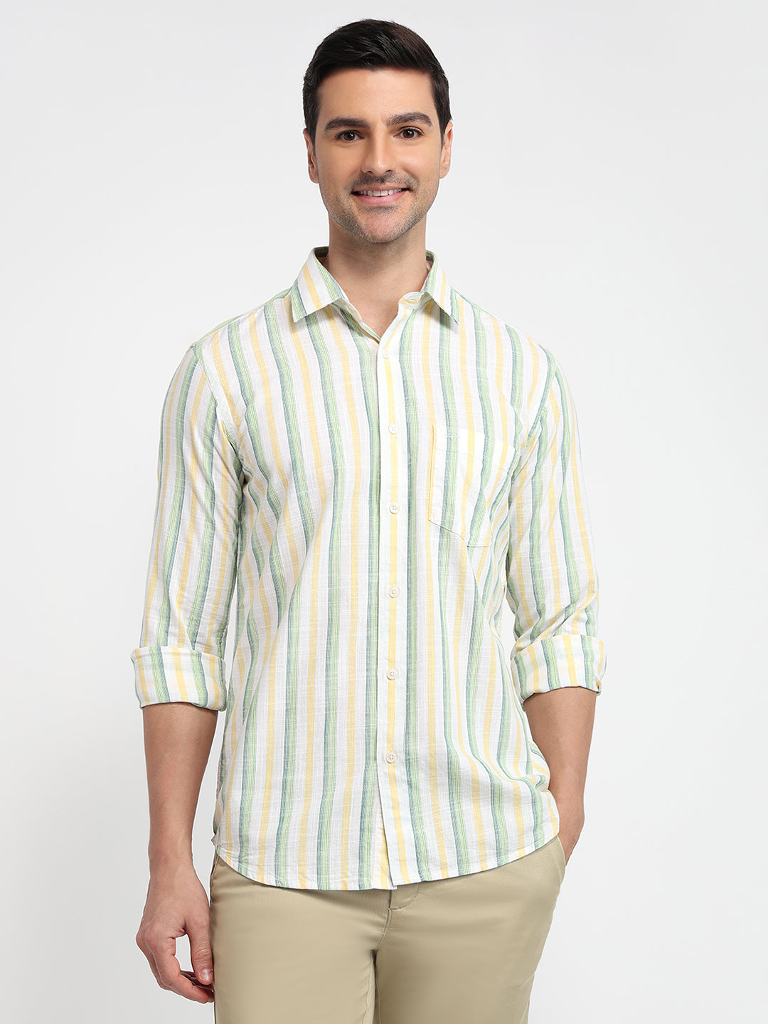Colorplus Men Green Regular Fit Stripe Casual Shirt – MyRaymond