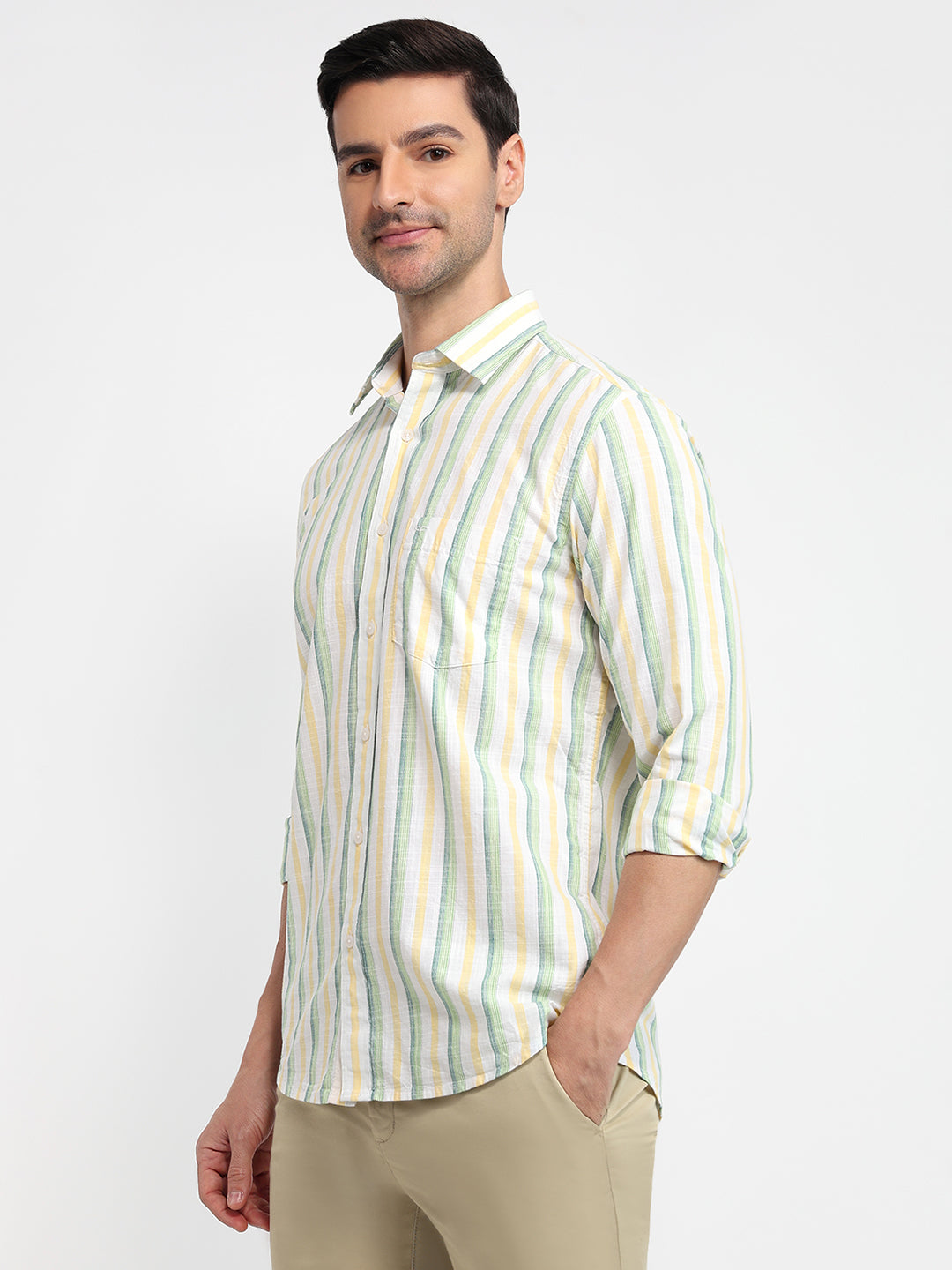 Colorplus Men Green Regular Fit Stripe Casual Shirt – MyRaymond
