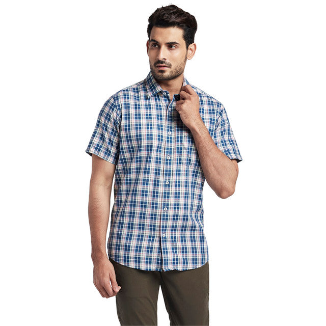 Colorplus Blue Checks Tailored Fit Half Sleeve Cotton Shirt – MyRaymond