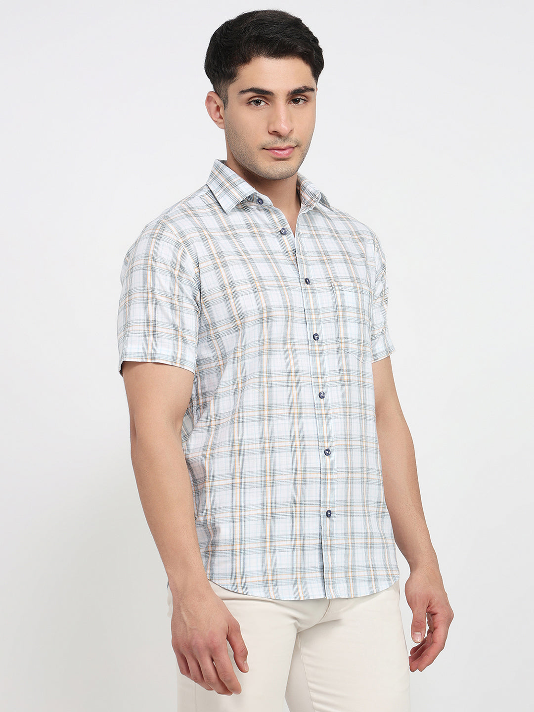 Colorplus Men Blue Regular Fit Checks Casual Shirt – MyRaymond
