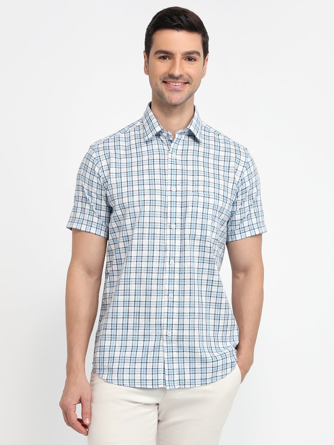 Colorplus Men White Regular Fit Checks Casual Shirt – MyRaymond