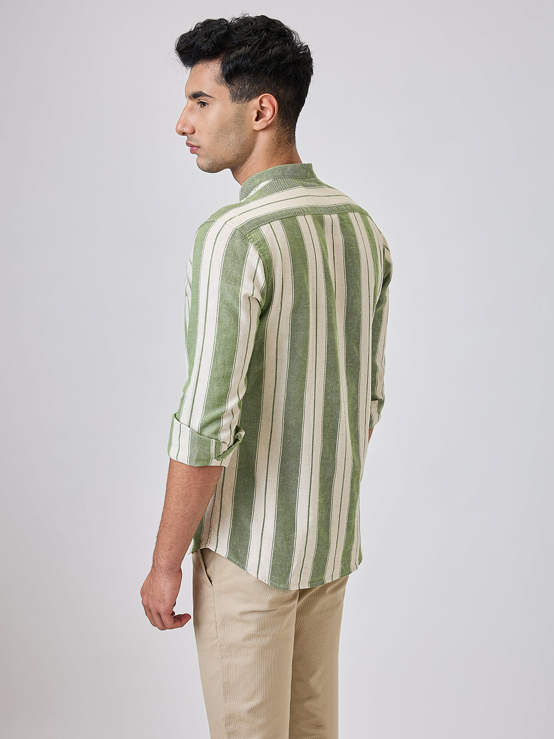 Colorplus Men Green Regular Fit Stripe Casual Shirt – MyRaymond
