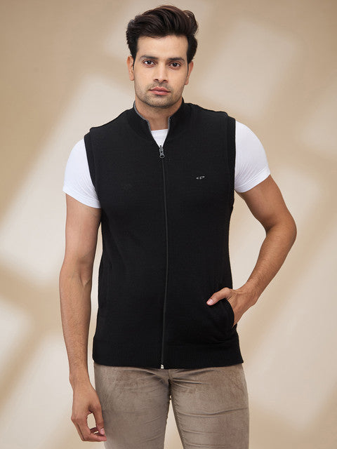Colorplus Men Black Plain Regular Fit Acrylic Blend Sweater – MyRaymond