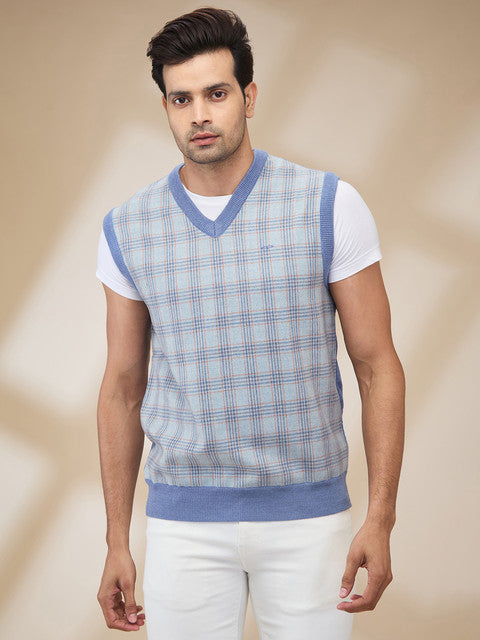 Colorplus Men Blue Checks Regular Fit Acrylic Blend Sweaters – MyRaymond
