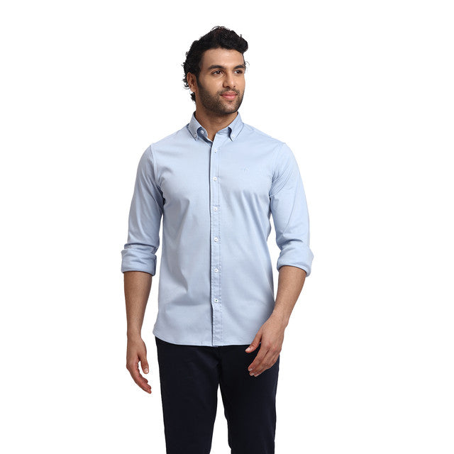 Colorplus Men Blue Plain Regular Fit Cotton Casual Shirts – MyRaymond