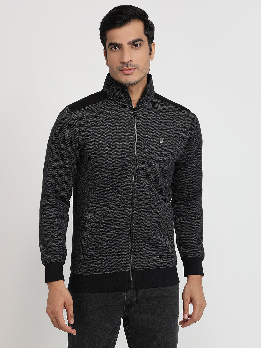 Raymond Men Black Jacquard Regular Fit Cotton Blend Sweatshirt – MyRaymond