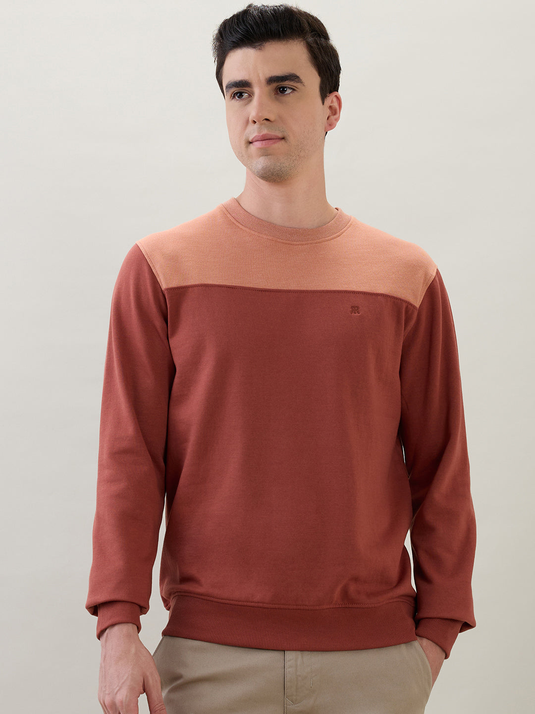 Raymond Men Orange Colorblock Regular Fit Cotton Blend Sweatshirt ...