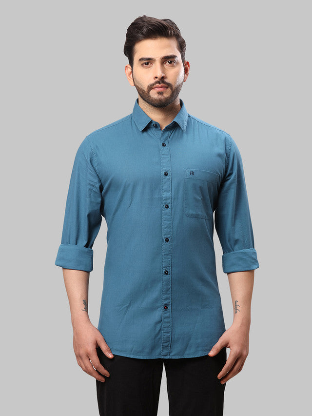 Raymond Blue Solid Slim Fit Cotton Casual Shirt – MyRaymond