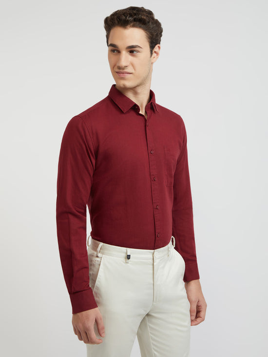 Raymond Men Red Solid Slim Fit Linen Blend Shirts – MyRaymond