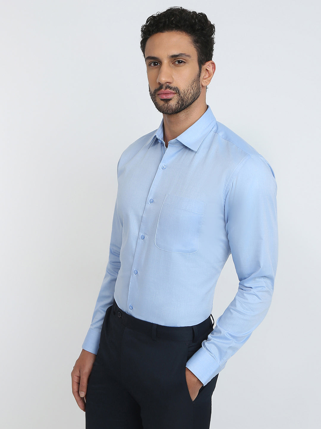 Raymond Men Blue Chambray Slim Fit Cotton Formal Shirt – MyRaymond