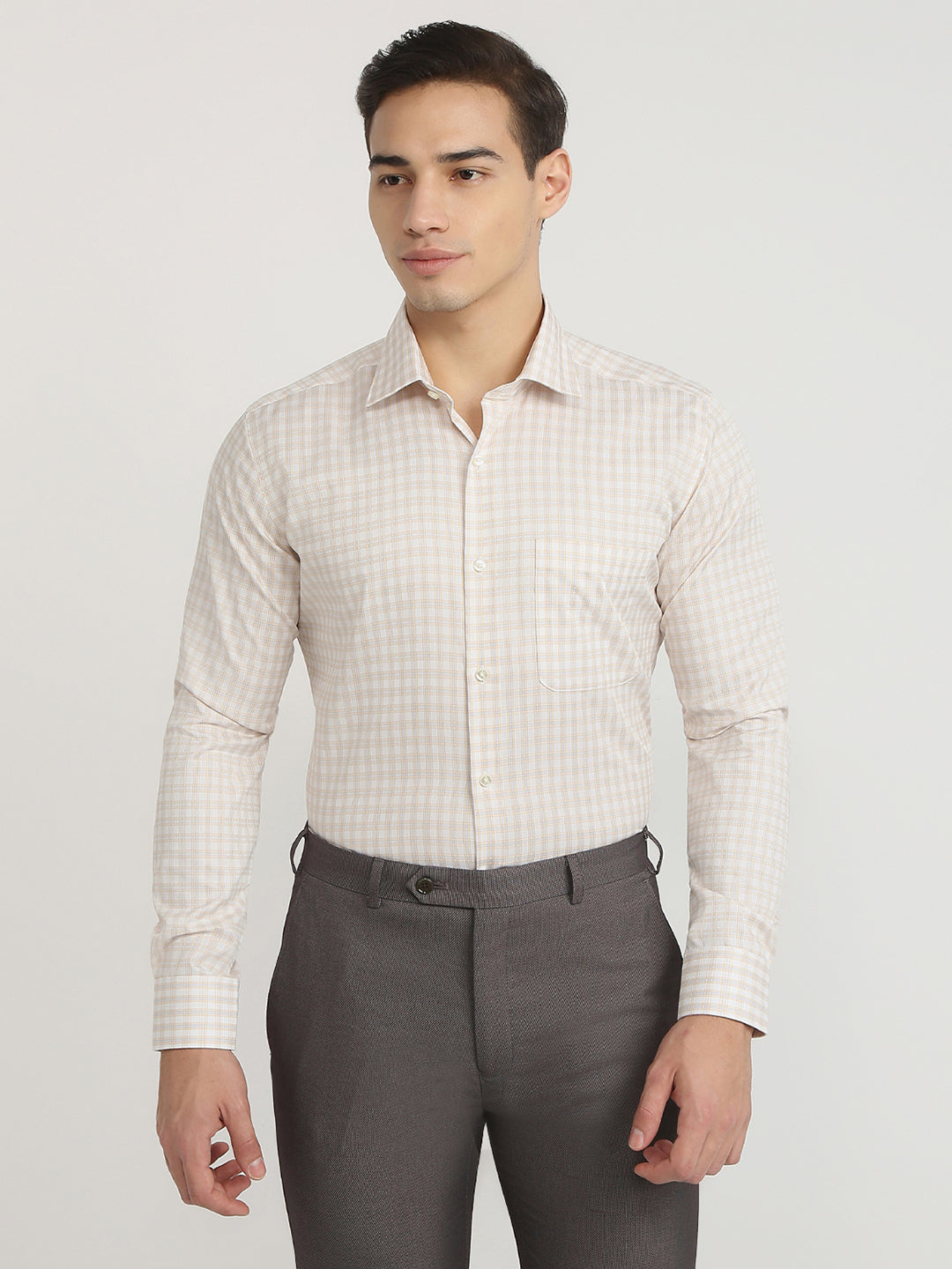 Raymond Men Yellow Checks Contemporary Fit Cotton Formal Shirt – MyRaymond