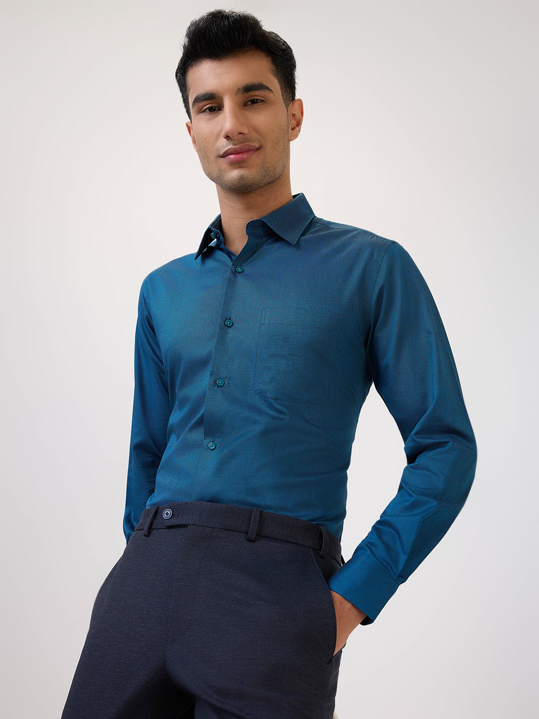 Raymond Men Blue Structure Contemporary Fit Cotton Formal Shirt – MyRaymond