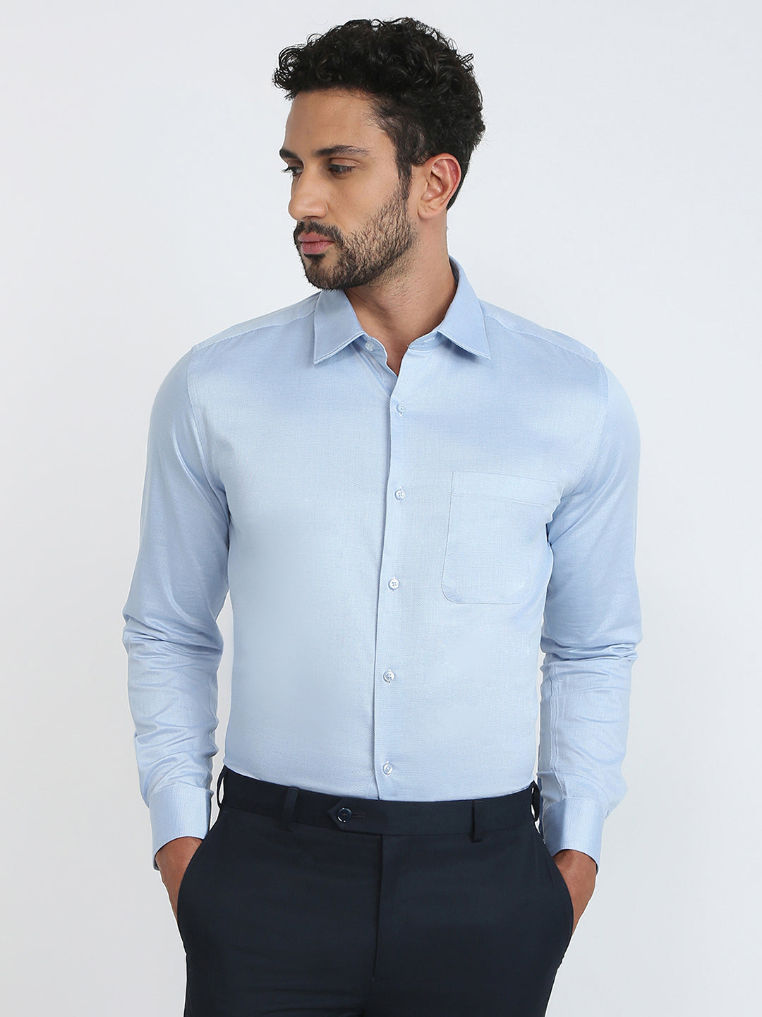 Raymond Men Blue Structure Contemporary Fit Cotton Shirt – MyRaymond