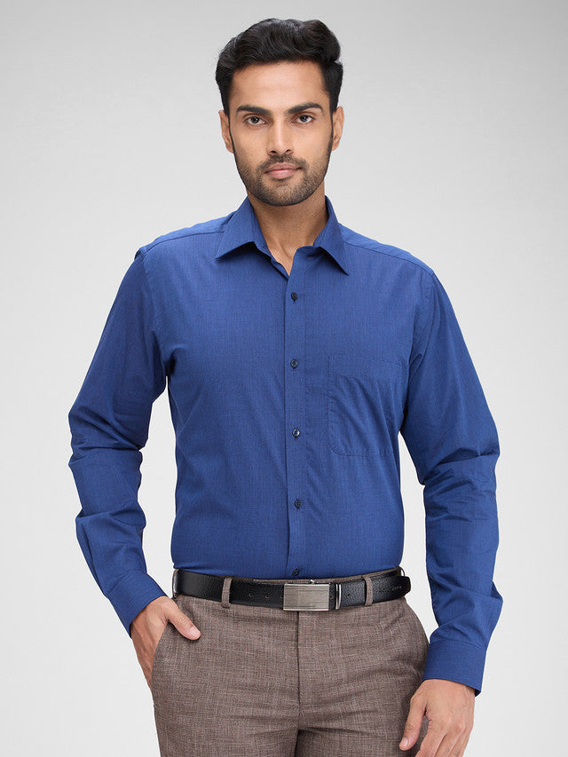 Raymond Blue Solid Slim Fit Full Sleeve Cotton Shirt – MyRaymond