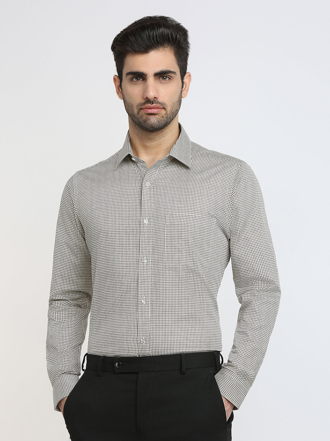 Raymond Men Brown Checks Slim Fit Cotton Formal Shirt – MyRaymond
