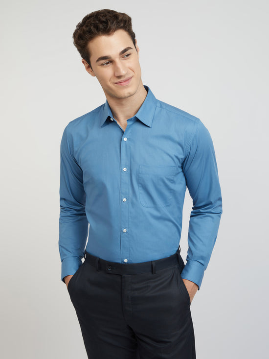 Raymond Blue Solid Regular Fit Cotton Formal Shirt – MyRaymond