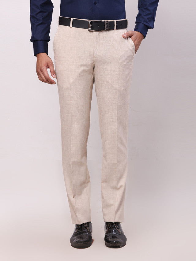 Raymond Beige Solid Contemporary Fit Polyester Blend Trouser – MyRaymond