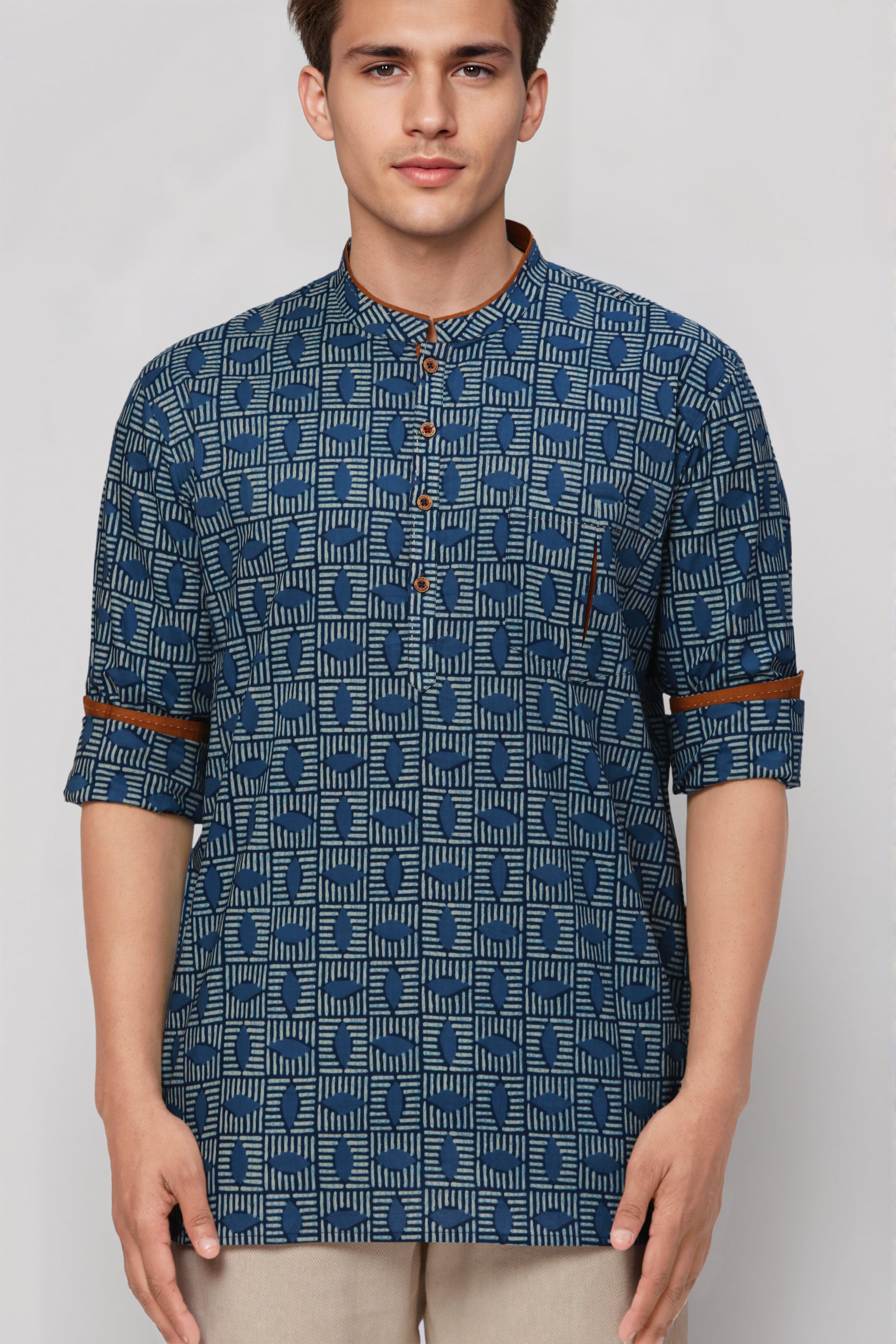 Ethnix by Raymond Men Purple Print Regular fit Cotton Short Kurta ...