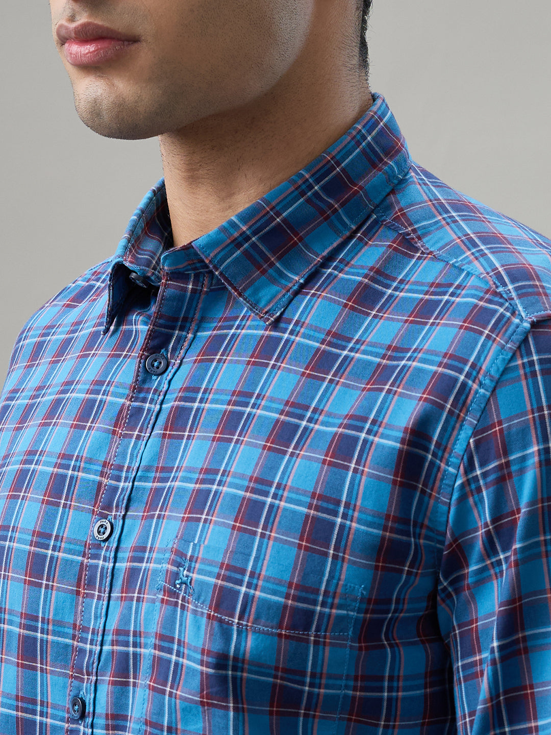 Parx Men Blue Checks Slim Fit Cotton Casual Shirt – MyRaymond