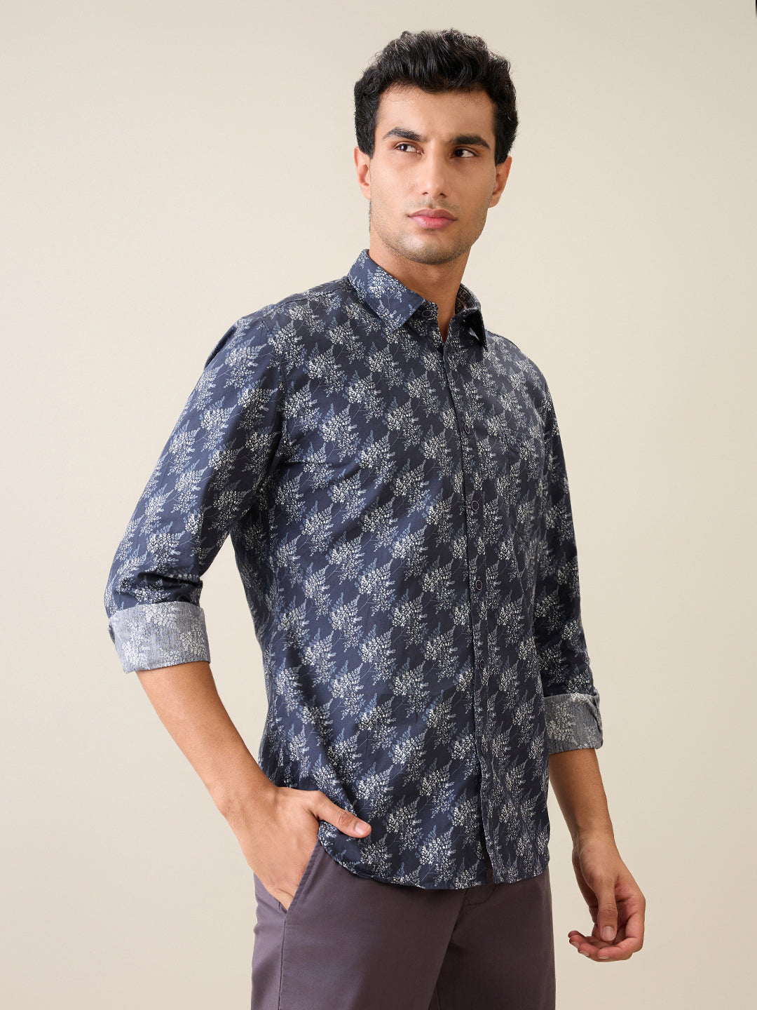 Parx Men Blue Printed Slim Fit Cotton Casual Shirt – MyRaymond