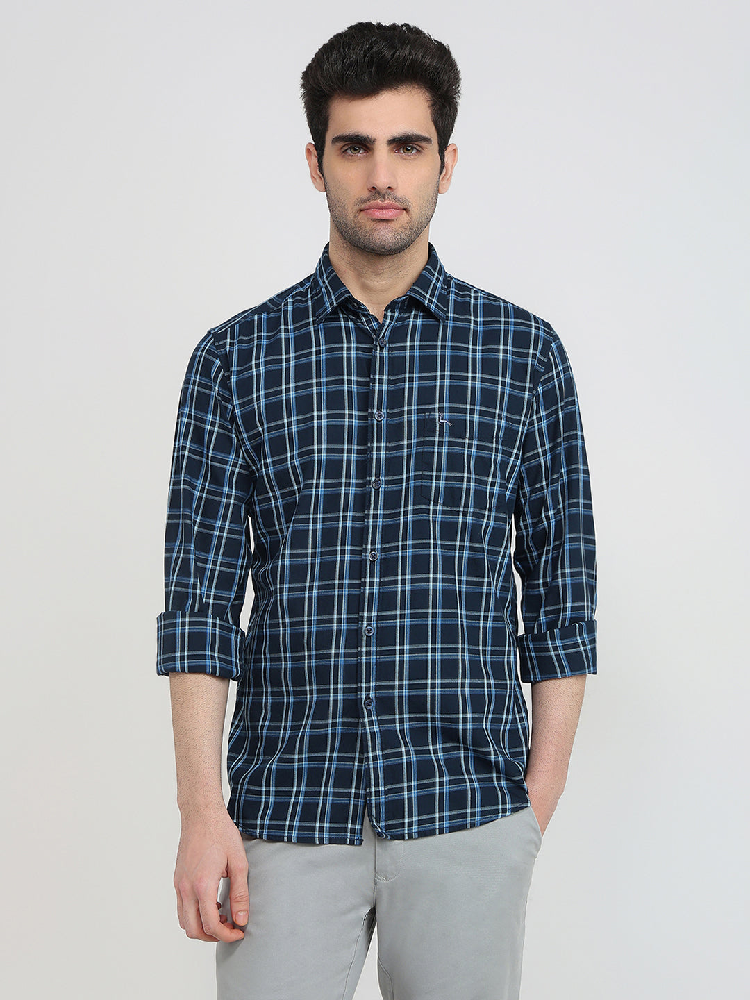 Parx Men Blue Checks Slim Fit Cotton Casual Shirt – MyRaymond