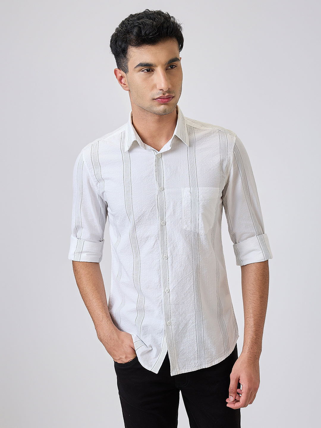 Parx Men White Stripe Slim Fit Cotton Blend Shirt – MyRaymond