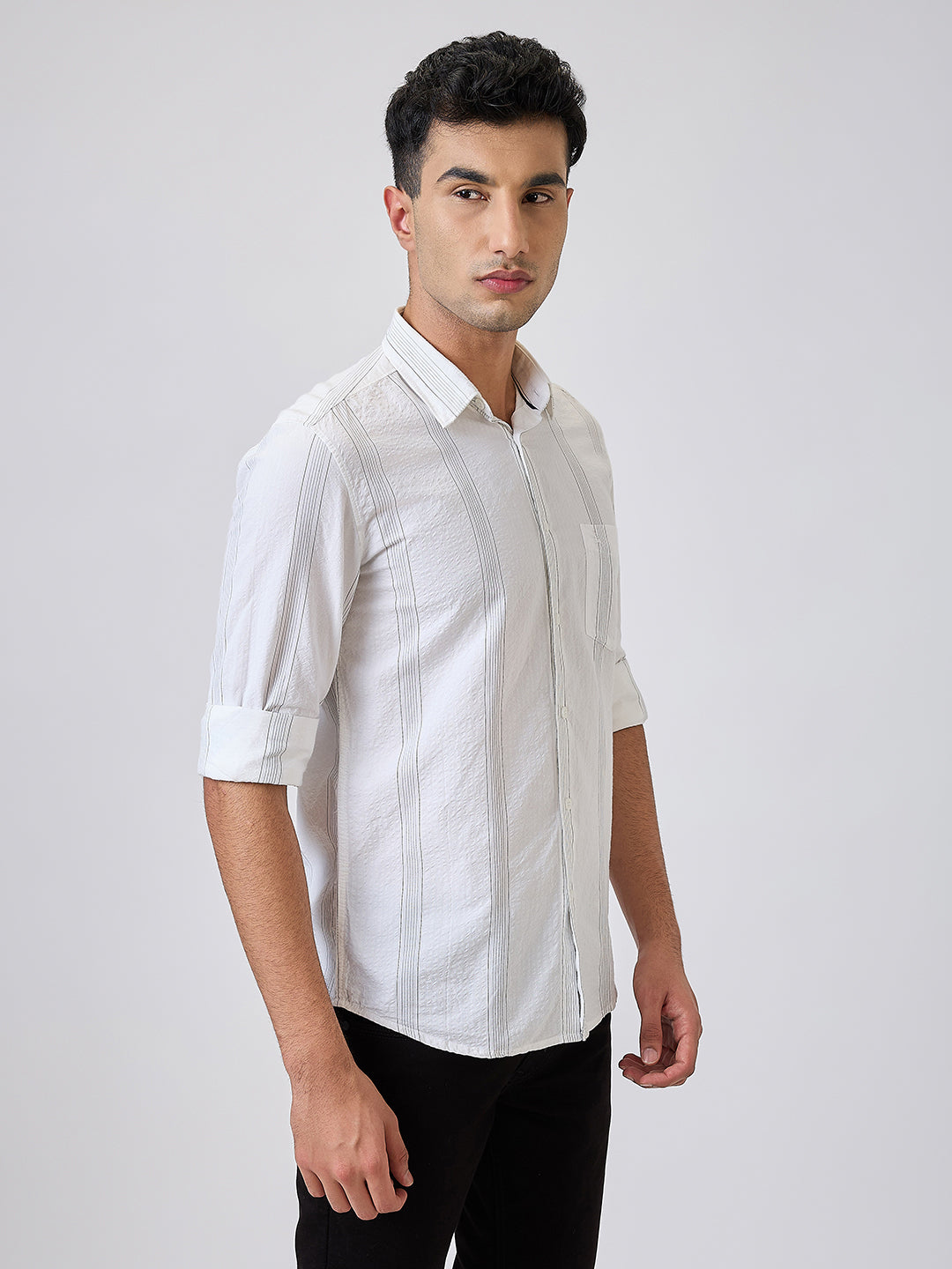 Parx Men White Stripe Slim Fit Cotton Blend Shirt – MyRaymond