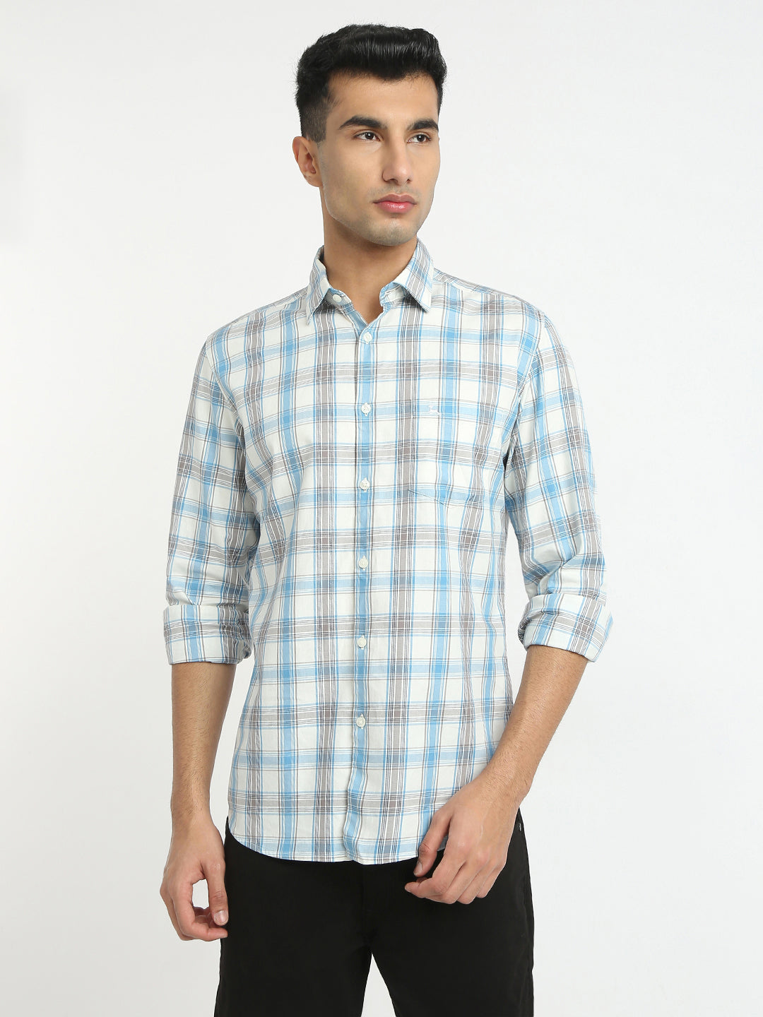Parx Men Blue Checks Slim Fit Cotton Casual Shirt – MyRaymond