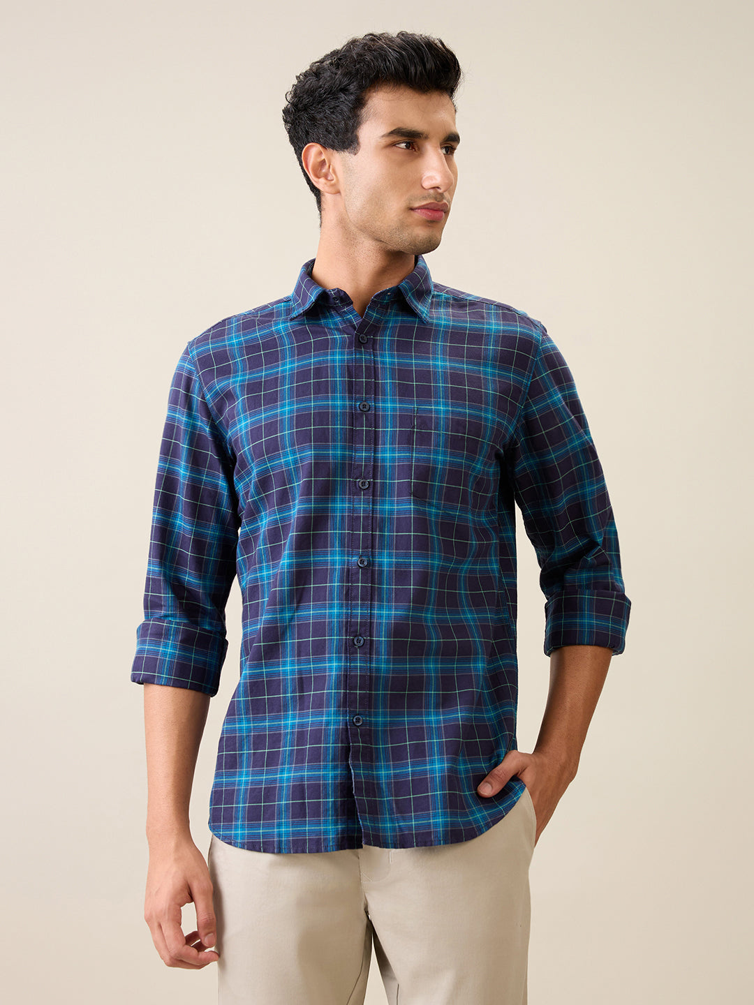 Parx Men Blue Checks Slim Fit Cotton Casual Shirt – MyRaymond