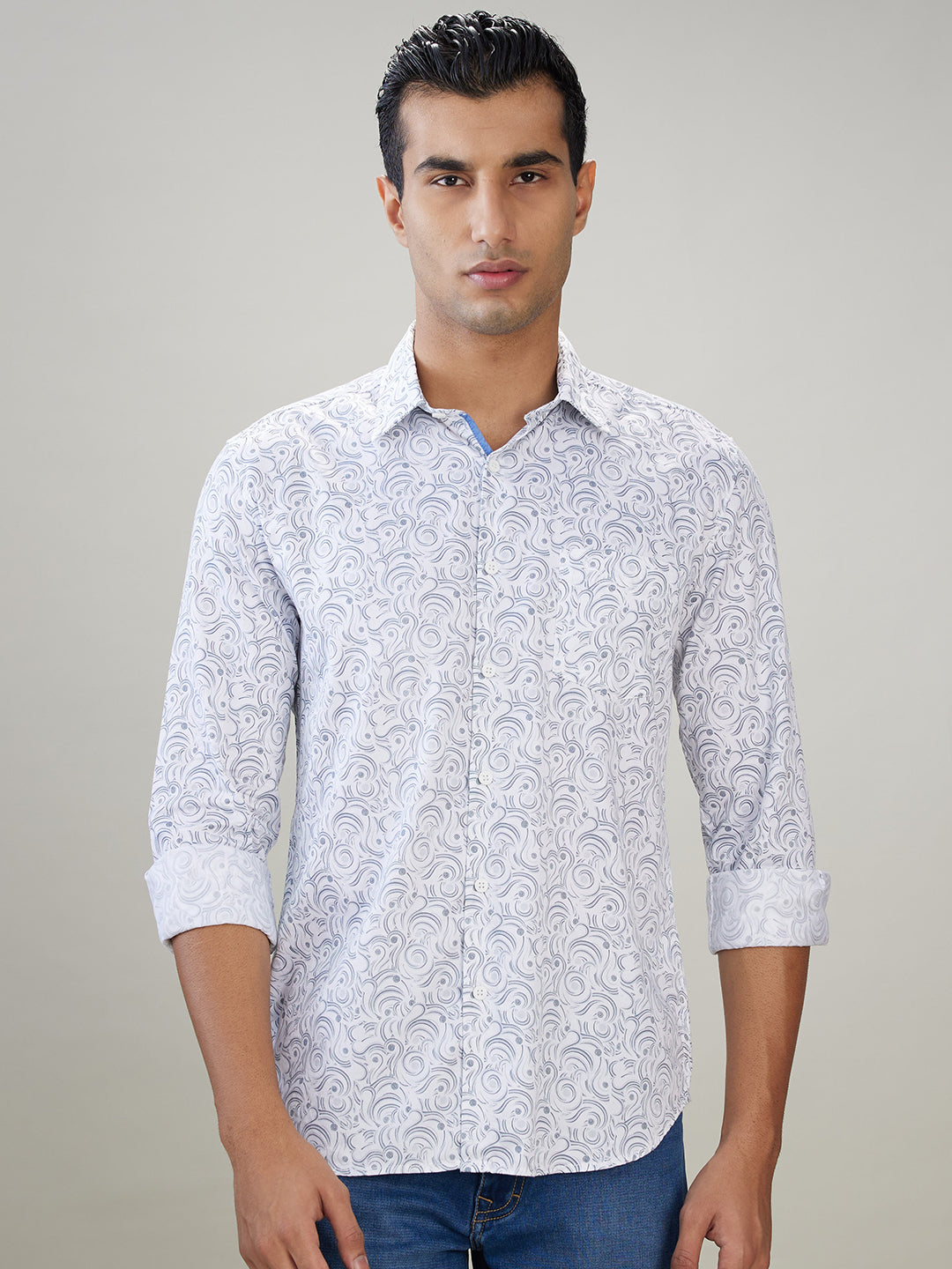 Parx Men White Printed Slim Fit Cotton Full Sleeve Casual Shirt – MyRaymond
