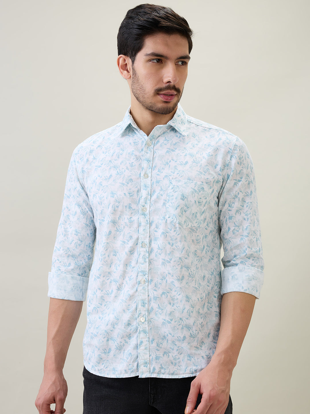 Parx Men Blue Printed Slim Fit Cotton Casual Shirt – MyRaymond