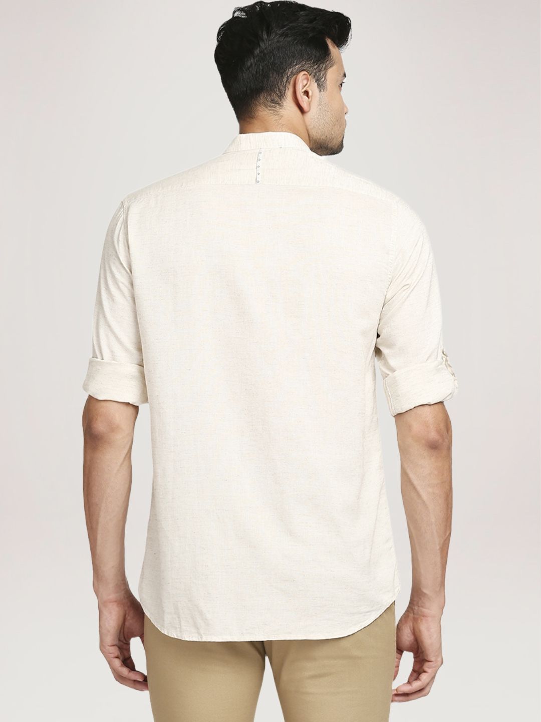 Men Fawn Tailored Fit Solid Linen Cotton Blend Full Sleeve Shirts ...