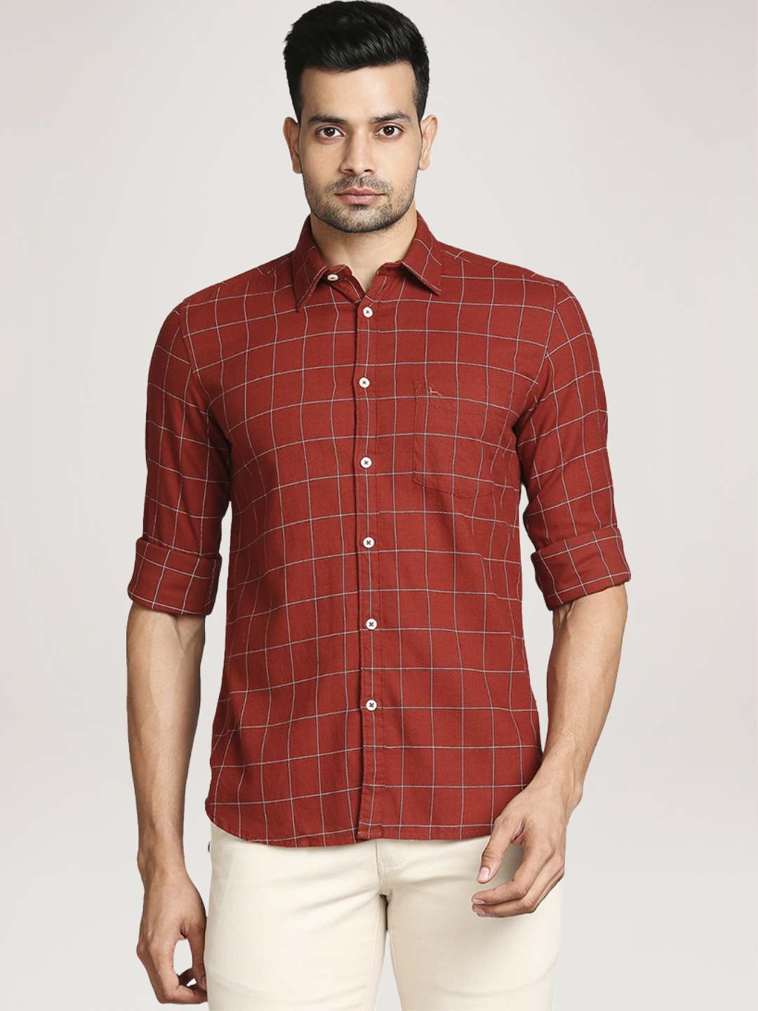 Men Red Slim Fit Checks Cotton Full Sleeve Shirts – MyRaymond