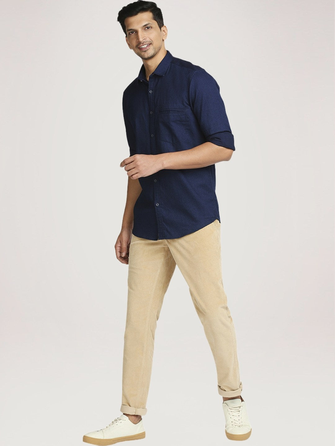 Men Indigo Tailored Fit Solid Cotton Full Sleeve Shirts – MyRaymond