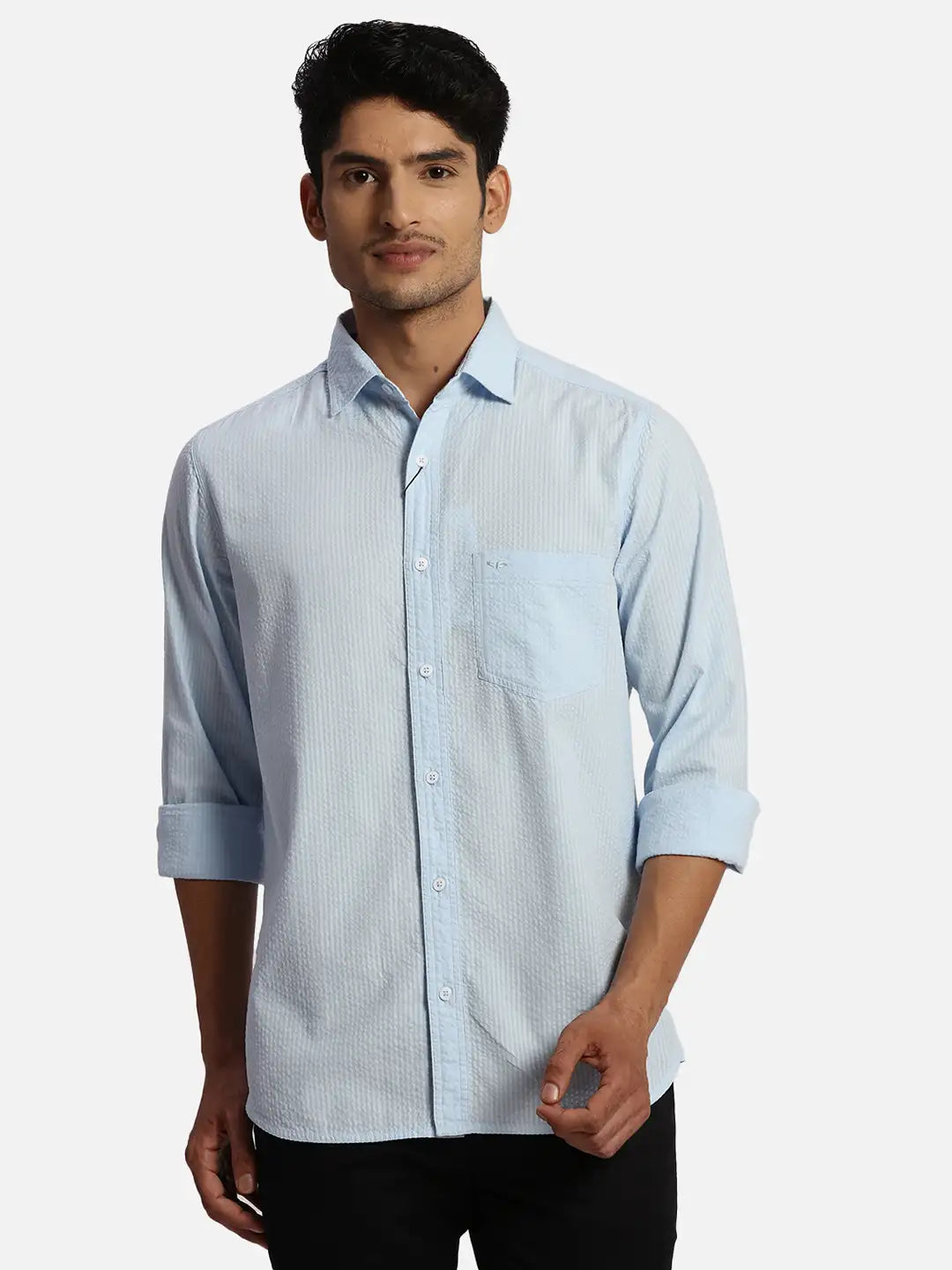 ColorPlus Regular Fit Solid Medium Blue Shirt – MyRaymond