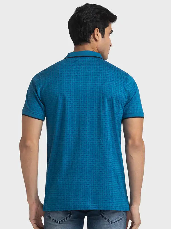 Men Blue Tailored Fit Print Cotton Half Sleeve T Shirt Myraymond