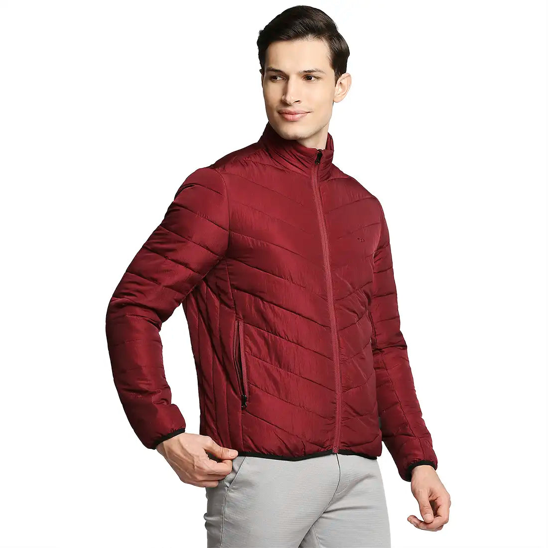 Men Maroon Tailored Fit Solid Nylon Full Sleeve Bomber Jackets – MyRaymond