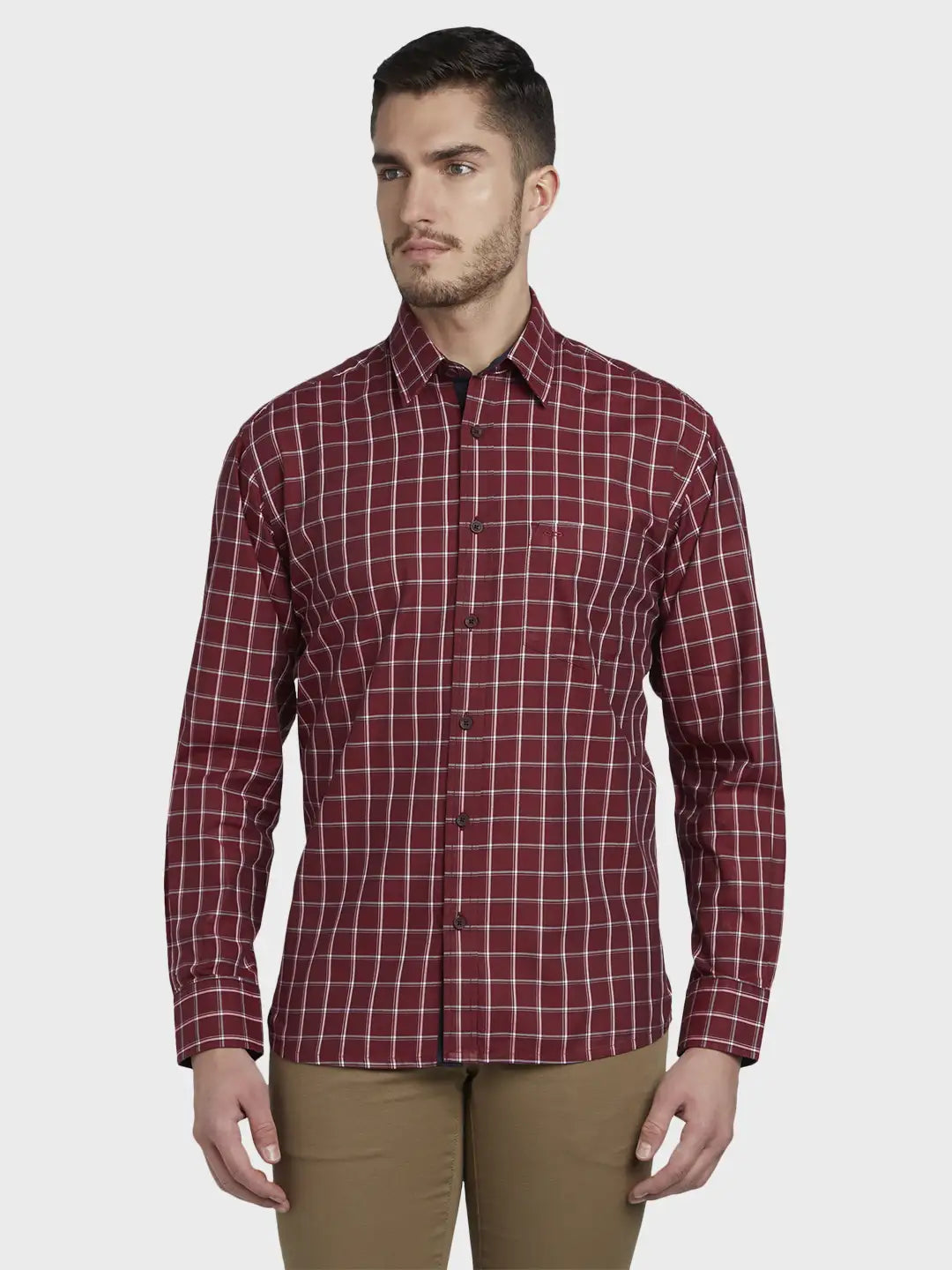 Men Red Classic Fit Checks Cotton Full Sleeve Shirts – MyRaymond
